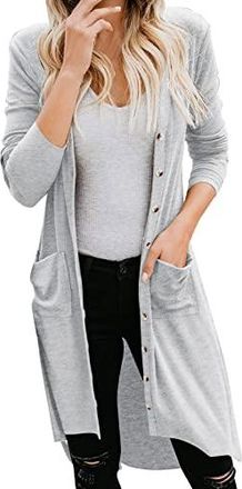 Generic Cardigan long pour femme, manteau en tricot de couleur unie avec poches, cardigan l&eacute;ger &agrave; simple boutonnage, cardigan basique pour printemps et automn