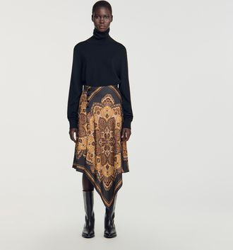 Sandro Jupe asym&eacute;trique imprim&eacute; foulard