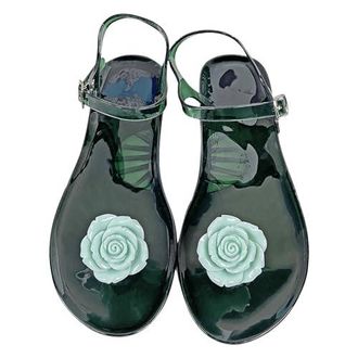 Generic Pantoufles d&eacute;t&eacute; pour femmes, sandales plates et transparentes &agrave; bout gel&eacute; en cristal, grande taille, Vert, 36.5 EU