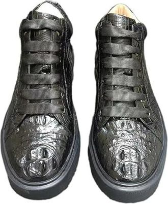 Generic Authentique peau de crocodile exotique solide noir haut haut de gamme d&eacute;contract&eacute; chaussures de planche en cuir v&eacute;ritable alligator m&acirc;le lacets chevil