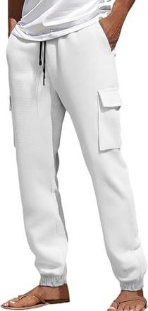 Generic Pantalon de jogging respirant pour homme pour le printemps, les activit&eacute;s de plein air, l&eacute;ger, taille &eacute;lastique, pantalon confortable, blanc, 3XL