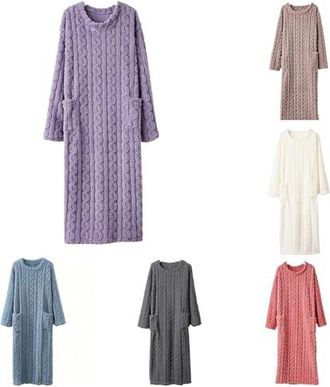 Generic Pyjama chaud pour femme - Ensemble de pyjama dhiver en polaire pour femme - Chemises de nuit confortables - Robe de nuit dhiver - Peignoir &agrave; manches l