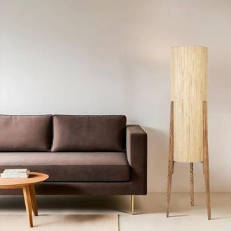 Opviq Stylish Floor Lamp with Metal & Wooden Body, 140 cm Height, 30 cm Cap Diameter, E27 Socket, Elegant Oak Finish | Perfect for Living Room & Bedroom