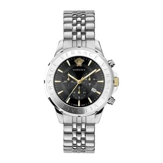 Versace Chronograph Signatur Stahl Schwarz Zifferblatt Uhr - - Accessories - Herren - Grau - ONE SIZE
