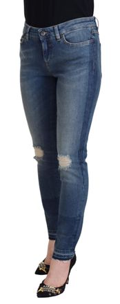 Dolce & Gabbana Womens Blue Washed Cotton Tattered Denim Jeans Elastane Clothing