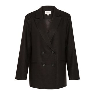 Gestuz Schwarzer Leinenblazer mit V-Ausschnitt - - Jackets - Damen - Schwarzk - S