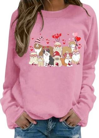 Generic 2026 Sweat &agrave; capuche &agrave; manches longues pour femme Imprim&eacute; chien d&eacute;contract&eacute; No&euml;l Vacances, rose, XXL