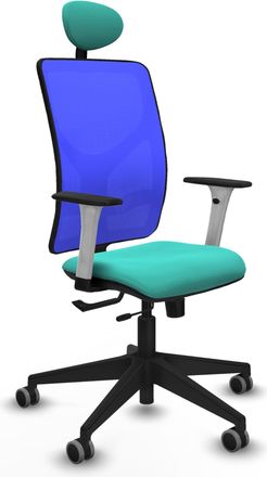 Piqueras y Crespo Ergonomischer Stuhl aus Netzstoff mit wei&szlig;en und schwarzen Armlehnen, h&ouml;henverstellbare Lendenwirbelst&uuml;tze und festes Kopfteil, ausgestattet mit Syncr