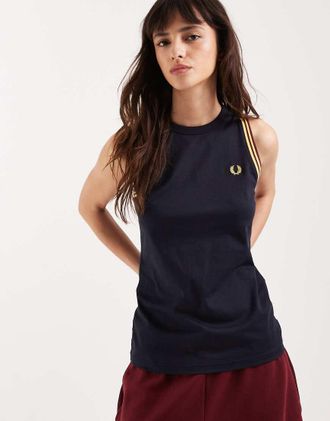 Fred Perry Tanktop in Marineblau mit Zierstreifen und Logo