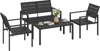 OUTSUNNY Salon de jardin ext&eacute;rieur - Outsunny - 4 pi&egrave;ces - avec canap&eacute; 2 places, 2 chaises et table basse - pour terrasse veranda - noir