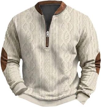 Generic Sweat &agrave; capuche pour homme 2025 tendance d&eacute;contract&eacute; et ample imprim&eacute; 3D fermeture &eacute;clair &agrave; manches longues sans capuche, blanc, 3XL