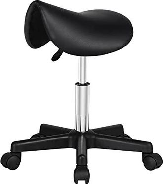 Yaheetech Tabouret roulettes Professionnel PU Tabouret Ergonomique Selle De Cheval Anti Mal De Dos à roulettes Pivotantes Hauteur Réglable 45,5-60 cm Noir