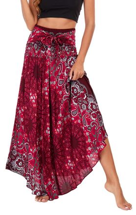 Feoya Lang fließender Maxi Bohemian Hippie lockerer bequemer Rock