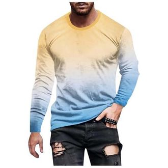 Generic T-shirt pour homme, d&eacute;contract&eacute;, doux et confortable, en coton, avec petit imprim&eacute; et col rond pour homme, jaune, 3XL