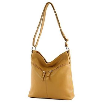 modamoda.de T196 - sac &agrave; bandouli&egrave;re/&eacute;paule en cuir italien, Couleur:jaune moutarde