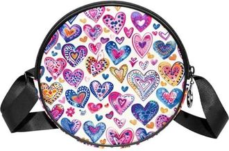 Generic Sac &agrave; bandouli&egrave;re rond pour femme, motif coeur, petit sac &agrave; bandouli&egrave;re avec fermeture &eacute;clair, bretelles r&eacute;glables, sac &agrave; main rond d&eacute;contract&eacute; pour f