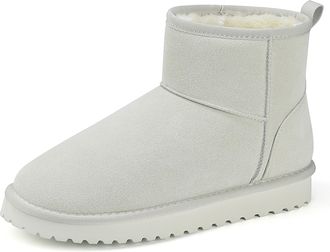 Mishansha Winterschuhe Damen Boots Gefüttert Stiefeletten Warm Winterstiefel Beige Weiß 37 EU