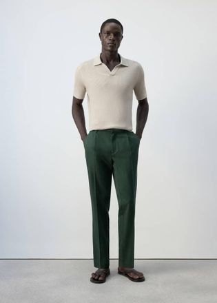 Mango Pantalon regular fit en m&eacute;lange de lyocell et coton vert fonc&eacute; - Homme - 38 - MANGO MAN