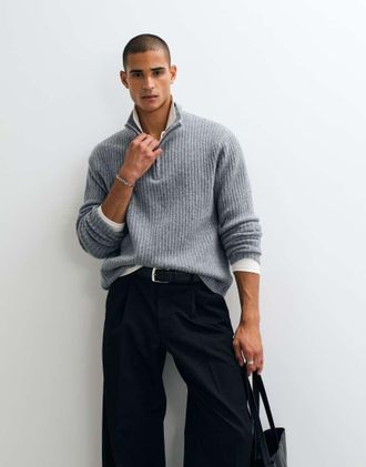 Weekday Pullover aus Wollmix mit halbem Rei&szlig;verschluss in Grau meliert