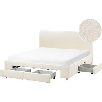 Beliani Bett Cremewei&szlig; Boucl&eacute; Stoff 180 x 200 cm mit Stauraum Schubladen Inkl. Lattenrost Gepolsterter Bettrahmen Klassisches Design Schlafzimmer