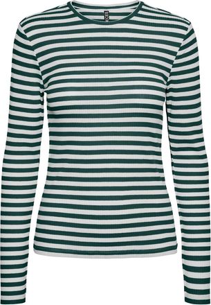 Pieces Damen T-Shirt,Trekking Green/Stripes:Cloud Dancer,XS