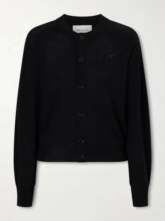 Ami Embroidered Wool Cardigan - Black