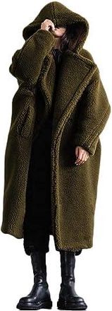 ORANDESIGNE Veste Femme Long Manteau Capuche Laine épais Hiver à Manches Longues Cardigan à Capuche Pardessus Col Revers Classique Manteaux Blouson Parka Outwear 