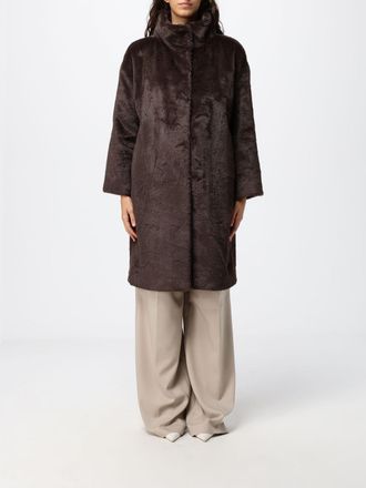 Herno Long manteau &agrave; boutonnage simple en fausse fourrure avec col montant