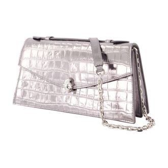 Alexander McQueen Womens Skull Top Handle Clutch - Alexander Mcqueen Leather Silver Calfskin Bags Clutches