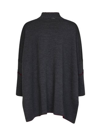 Herno Womens Knit Poncho Top Grey Virgin Wool Knitwear Sweater