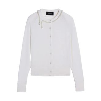 Simone Rocha Femme, Pulls, Blanc, Taille: 38 FR Beaded Classic Merino Silk Cardigan