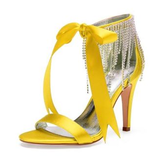 Generic Chaussures De Mariage Sandales À Talons Hauts Femmes Mariée Sexy Open Toe Stylet Talons Bureau Travail Soir 10.5Cm,Jaune,42 EU