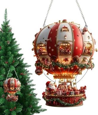 Generic Pendentif plat en acrylique | Pendentif P&egrave;re No&euml;l montgolfi&egrave;re plate en acrylique | Art fantaisiste qui attire la lumi&egrave;re du soleil pour cour, dortoir