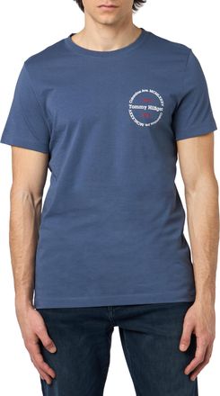 Tommy Hilfiger Herren T-Shirt Kurzarm Hilfiger Roundle Tee Rundhalsausschnitt, Blau (Faded Indigo), M
