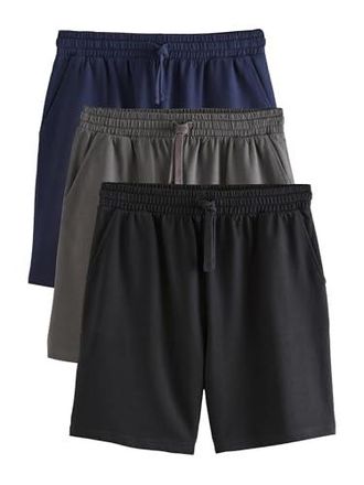 Next Homme Short 100% Coton l&eacute;ger, Lot de 3 Bleu Marine/Gris/Noir L