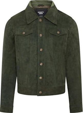 Infinity Leather Veste en jean en cuir western en daim de chèvre vert pour homme