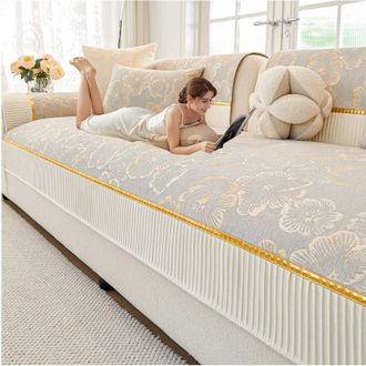 Generic Weiche Chenille Sofabezug Anti Rutsch Vintage Couch Überzug für U Form/L Form Sektionssofa für 1/2/3/4 Sitzer Sofa(H,110X160CM)