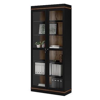 Tvilum Vitrine mit zwei T&uuml;ren, Farbe Schwarz, 88,7 x 200,4 x 36,25 cm