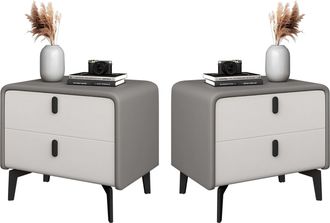 Generic 2er-Pack Nachttische Aus Massivholz Mit Schubladen Und Lederoberfläche - Moderner Beistelltisch Mit Schwarzem Metallgriff for Schlafzimmer Und (15,7 Z