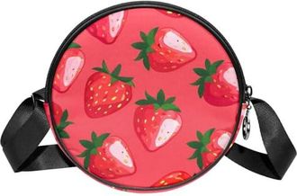 Generic Sac &agrave; bandouli&egrave;re rond pour femme, motif fraise, petit sac &agrave; bandouli&egrave;re avec fermeture &eacute;clair, bretelles r&eacute;glables, sac &agrave; main rond d&eacute;contract&eacute; pour 