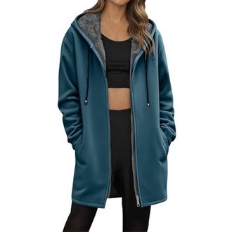 Generic Veste Polaire Femme Sweat &Agrave; Capuche Manteau Long Femme Hiver Sweatshirt Polaire Zipp&eacute; Sweat a Capuche Hiver avec Poche Manches Longues Jacket Grandes 