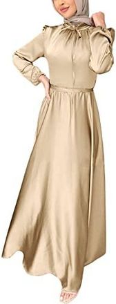 Generic Robe amincissante pour femme - Robe d&eacute;contract&eacute;e - Manches musulmanes - Abaya - &Eacute;l&eacute;gant caftan arabe, beige, XXL