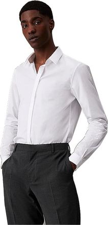 Calvin Klein Homme, Chemises, Blanc, Taille: M Elastic Poplin Extra Slim Shirt