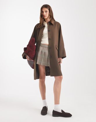 Asos Pardessus habillé mi-long à bande sur les manches - Kaki-Gris