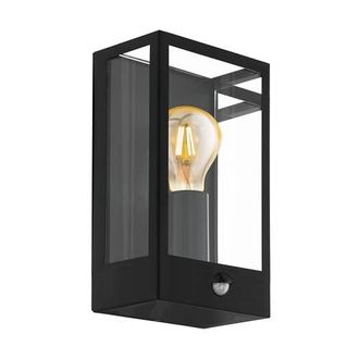 Eglo Applique murale ext&eacute;rieure LED Alamonte avec d&eacute;tecteur de mouvement et de cr&eacute;puscule, &eacute;clairage mural dext&eacute;rieur en m&eacute;tal noir et verre transparent, d
