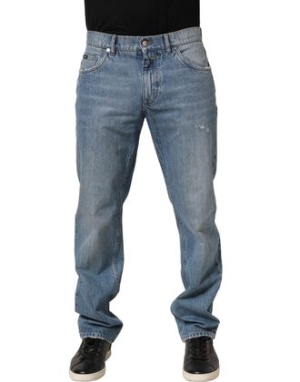 Dolce & Gabbana Mens Light Blue Washed Midwaist Classic Denim Jeans Cotton Clothing