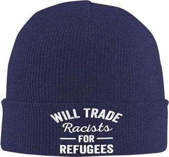Generic &Eacute;changer des Racistes Contre des R&eacute;fugi&eacute;s Femme Homme Bonnets Hiver Coupe-Vent Bonnet De Trawler &Eacute;lastique Watch Cap pour Jogging Sport Course &Agrave; Pied