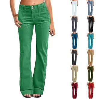 Generic Pantalon &eacute;vas&eacute; pour femme - Taille mi-haute - Extensible - Jambe large - Pour le travail, le bureau, l&eacute;cole, les enseignants, 2 vert., XXL
