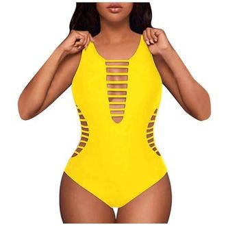 Generic Bikini Femme Une Pieces Gainant Et Amincissant, Bretelles colorées, Dos Ouvert, Design Triangle (Orange, XXL)