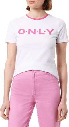 Only Womens ONLLEA Fitted S/S Logo TOP Box JRS T-Shirt, Bright White/Print:Only, M
